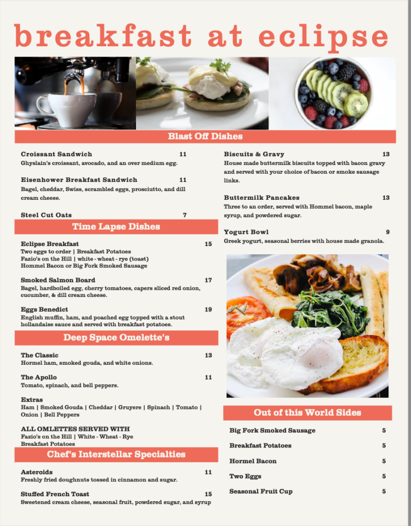 Breakfast Menu | Moonrise Hotel